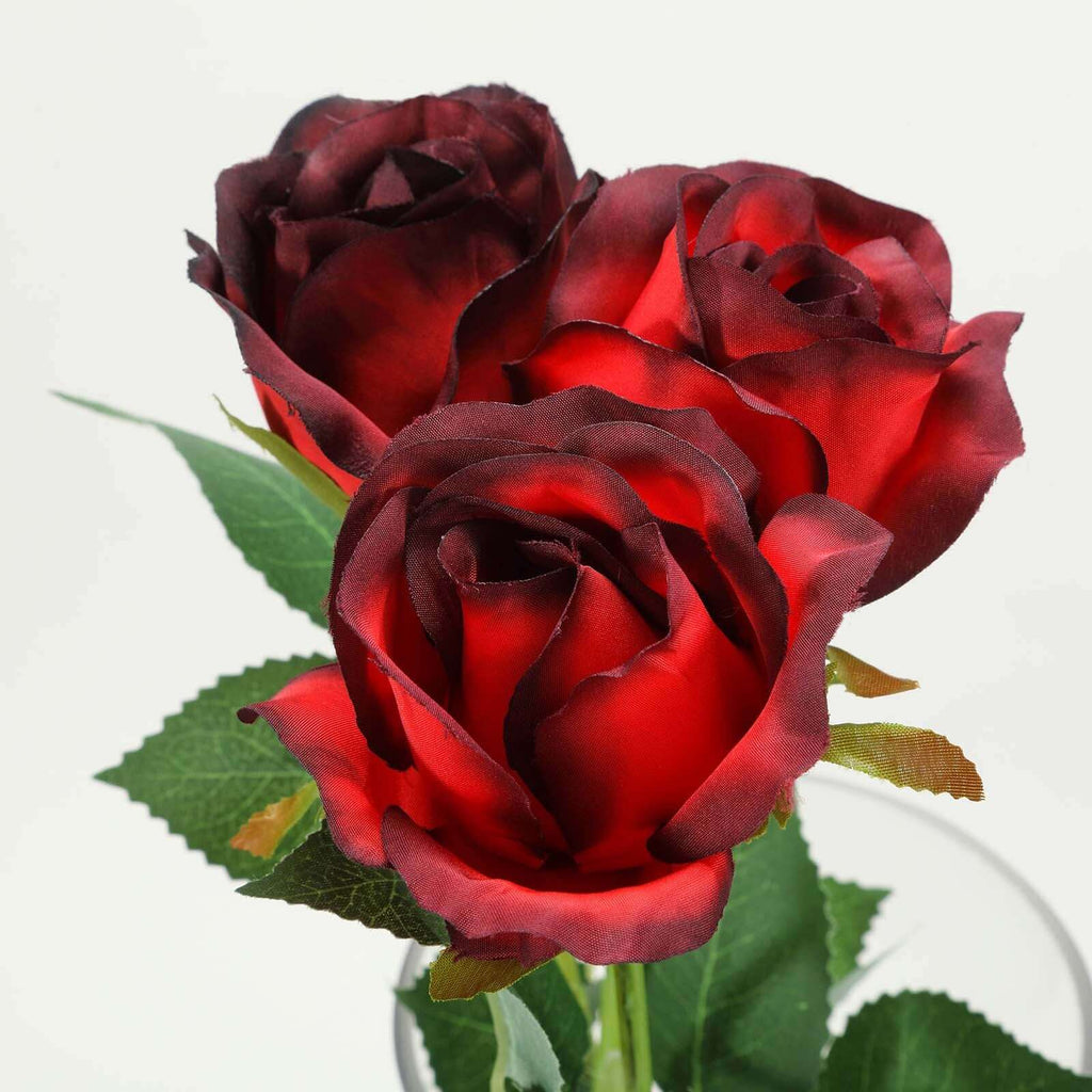 31" Red & Black Tip Artificial Silk Roses | TableclothsFactory