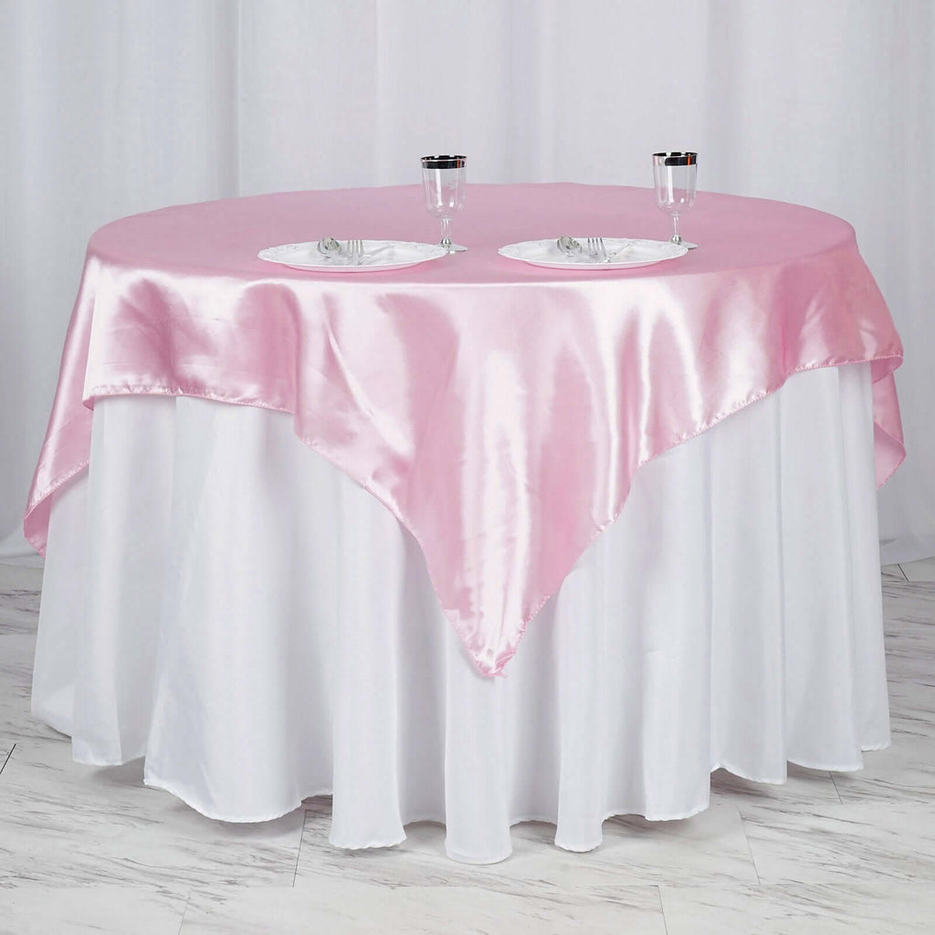Satin Table Overlay 60"x60" Pink | TableclothsFactory