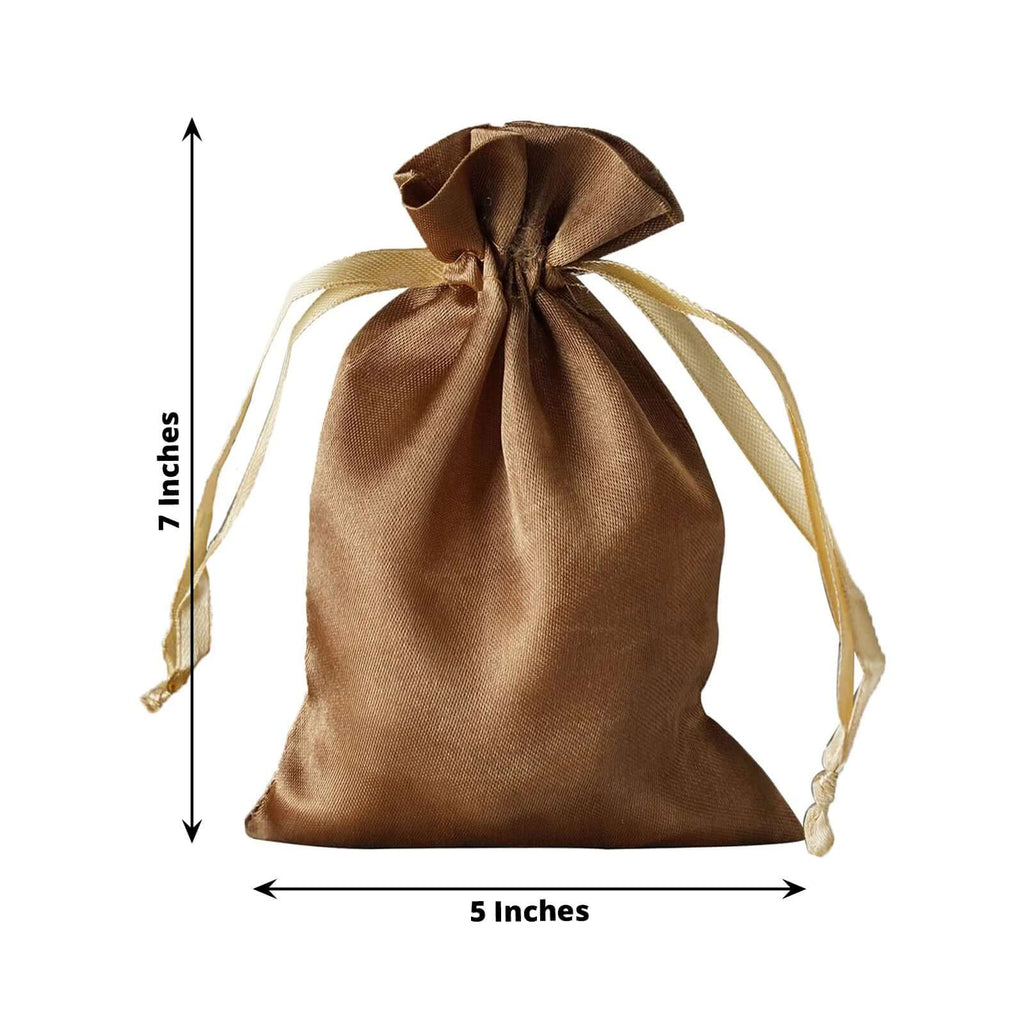 Antique Gold Satin Drawstring Gift Bags - 12 Pack | TableclothsFactory