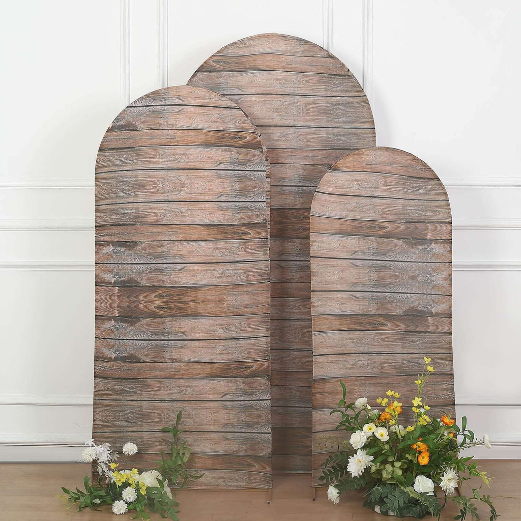 Rustic Wood Plank Spandex Backdrop Covers | TableclothsFactory
