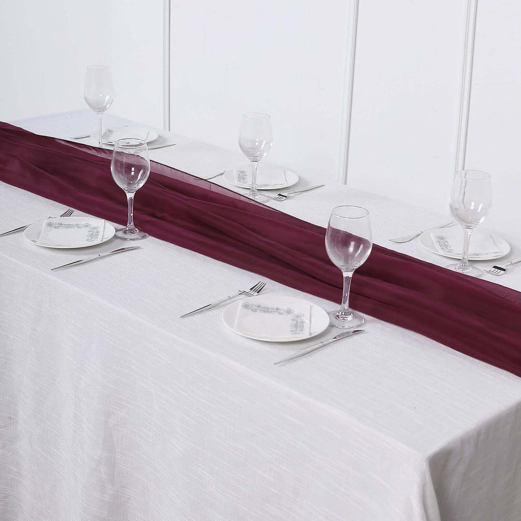 Chiffon Table Runner 6ft Burgundy | TableclothsFactory