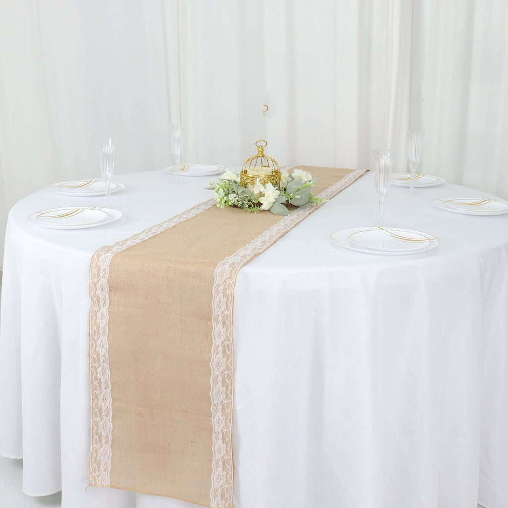 Burlap Jute Table Runner 14"x104" Natural | TableclothsFactory