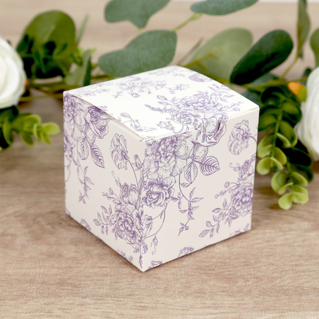 White Lavender Floral Favor Boxes | TableclothsFactory