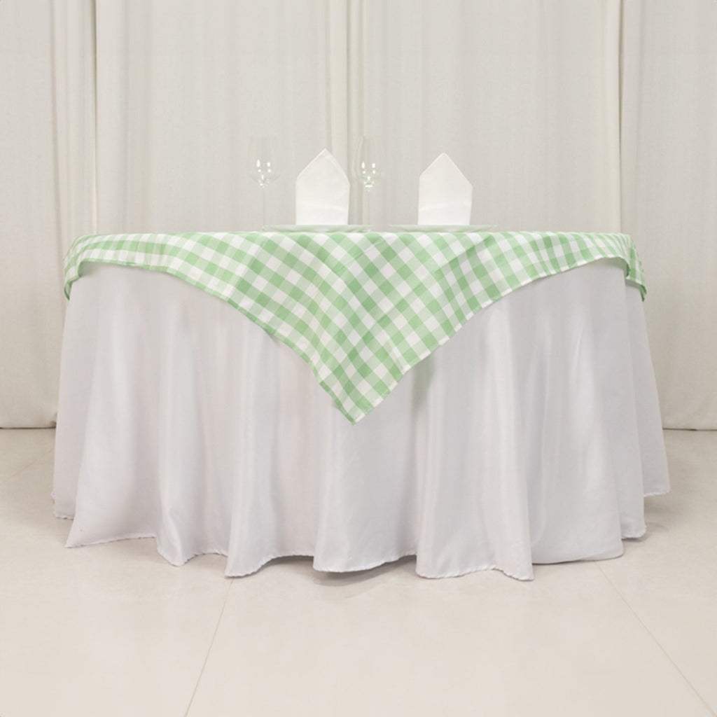 Checkered Square Overlay 54"x54" White/Sage Green | TableclothsFactory