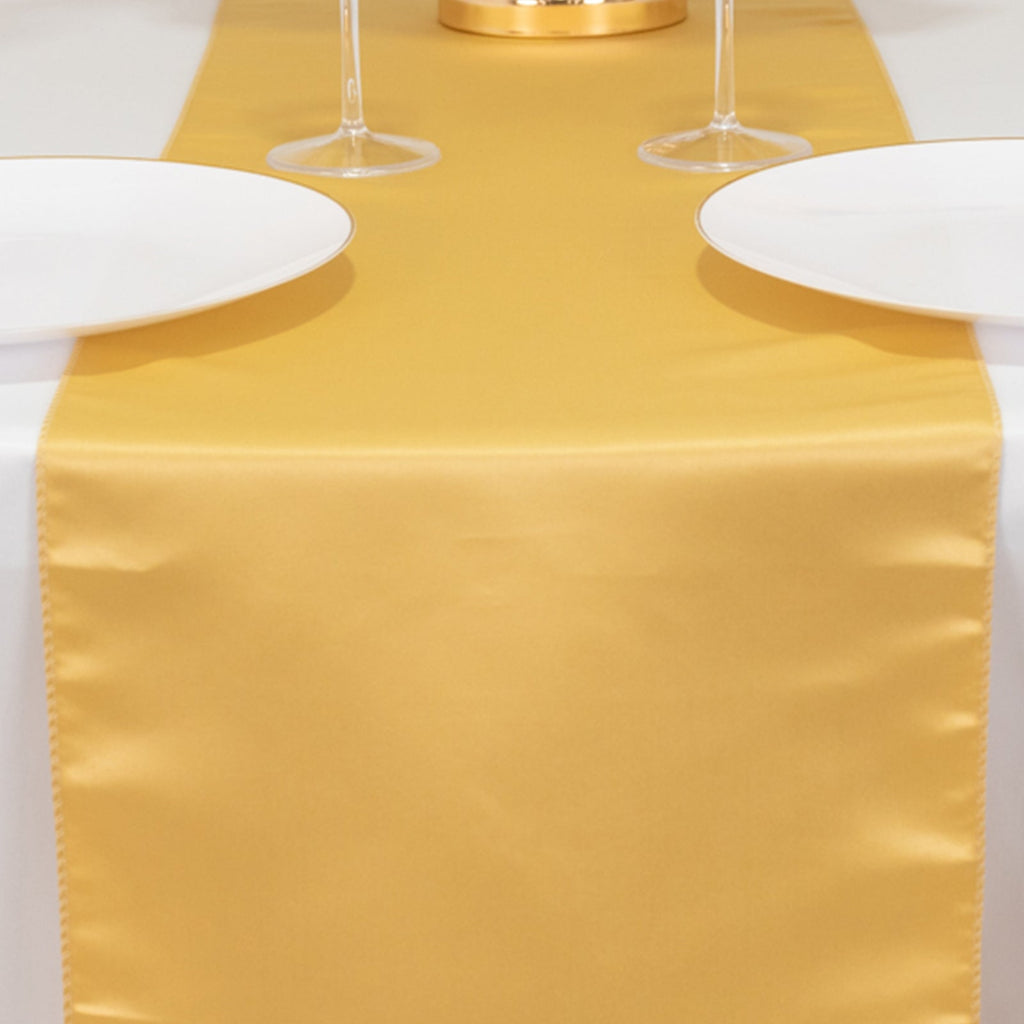 Lamour Satin Table Runner 12"x108" Champagne | TableclothsFactory