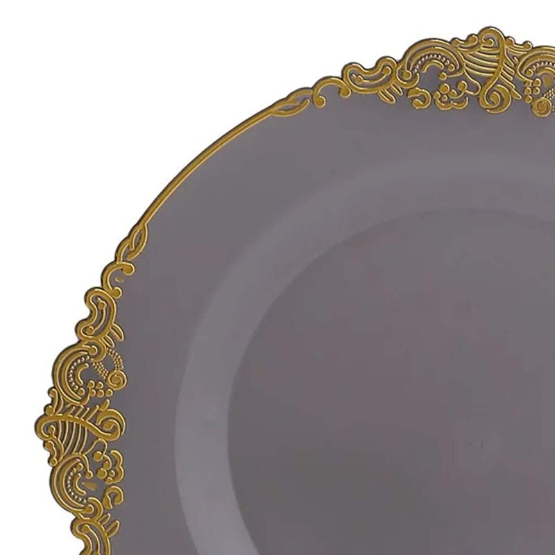 Leaf Embossed Rim Plastic 8" Salad Plates Lavender/Gold ...