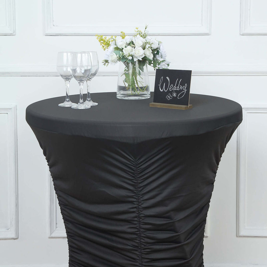 Ruched Spandex Cocktail Table Cover 32" Black | TableclothsFactory