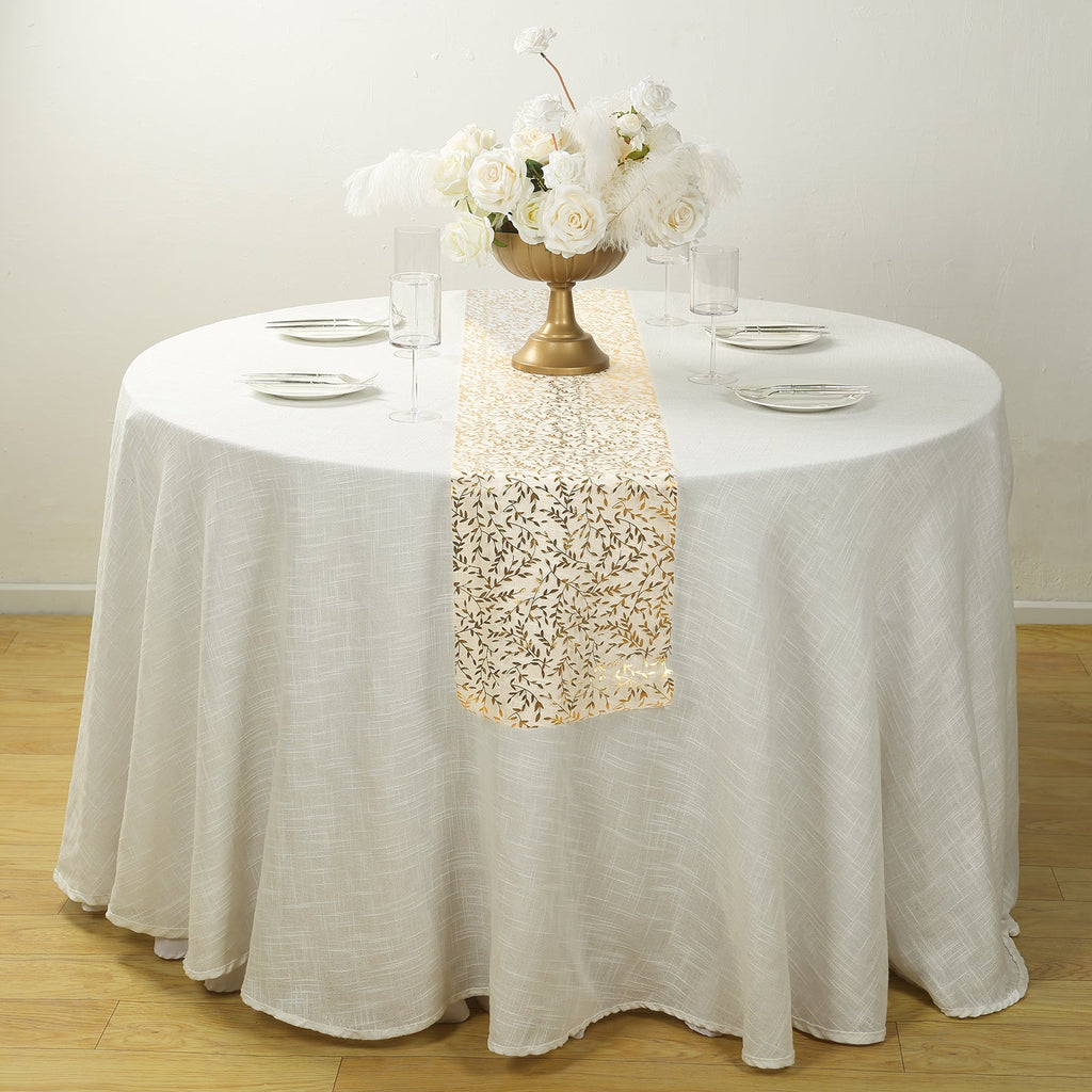 Organza Table Runner 11"x108" Gold Leaf Vines | TableclothsFactory