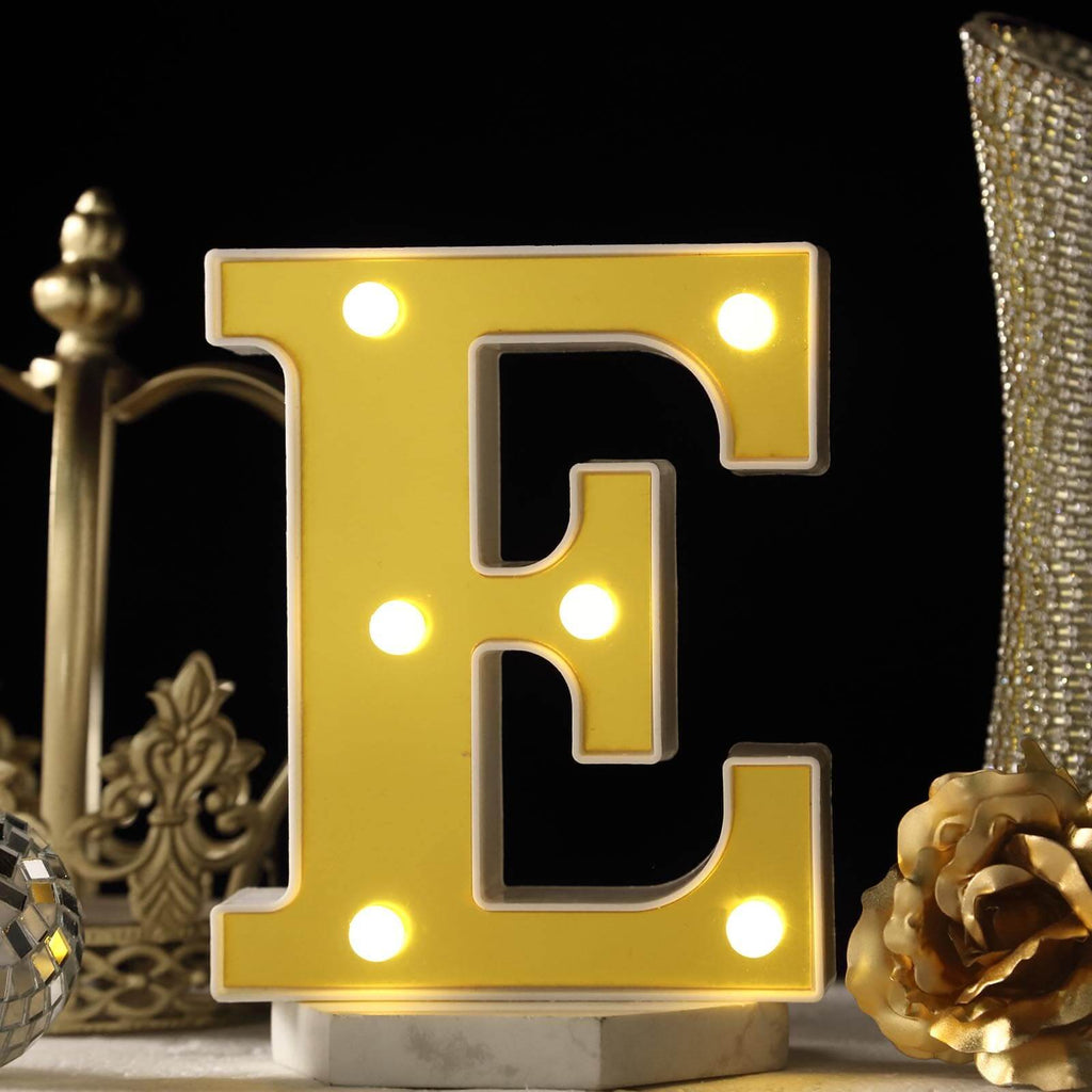 6" LED Marquee Letter "E" Gold | TableclothsFactory