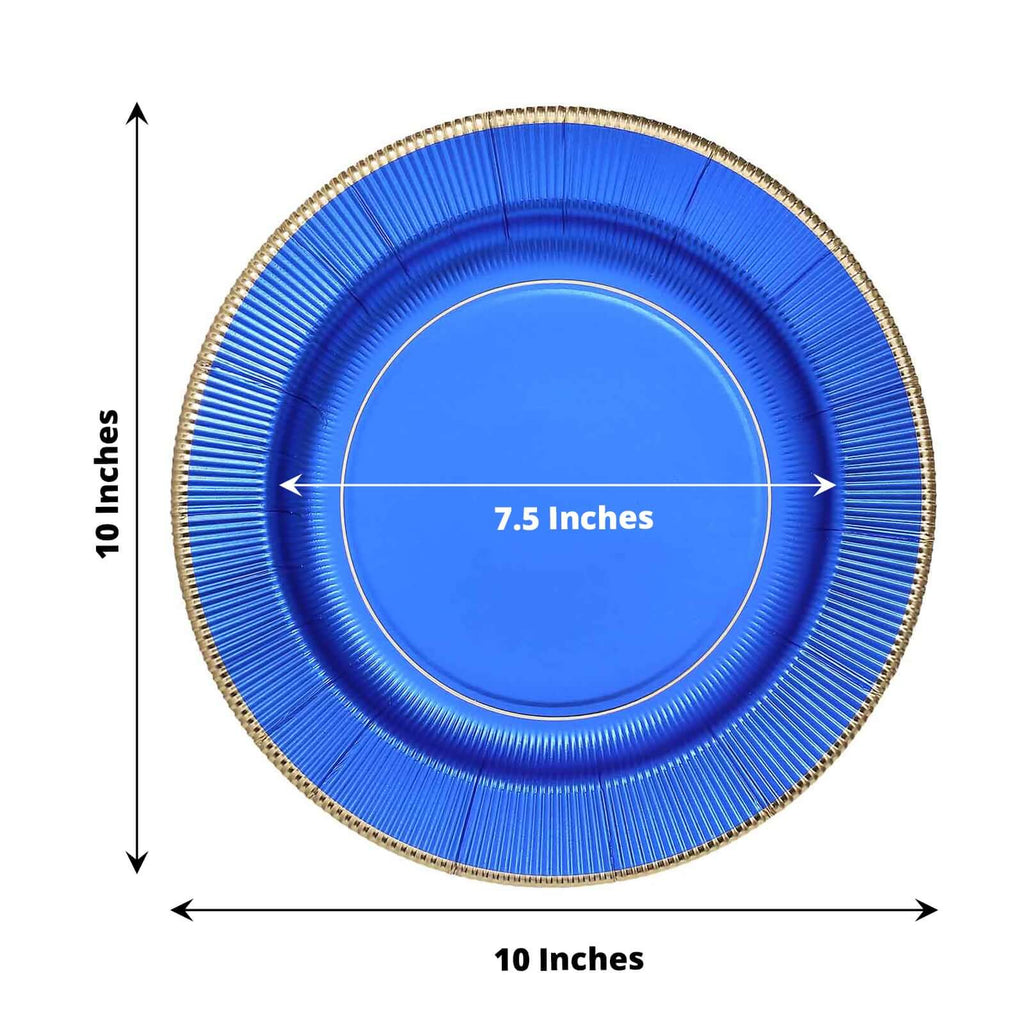 Sunray Paper 10" Dinner Plates Royal Blue/Gold | TableclothsFactory
