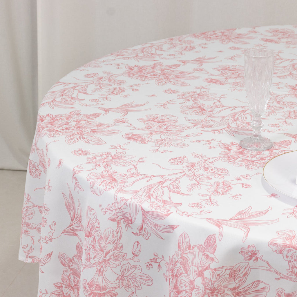 Polyester 90" Tablecloth Pink Toile | TableclothsFactory