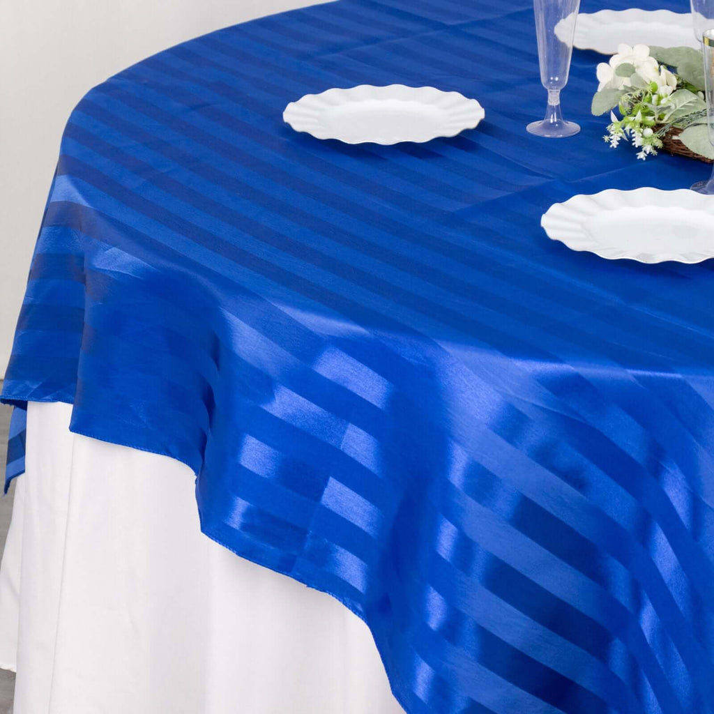 Stripe Overlay 72"x72" Royal Blue | TableclothsFactory