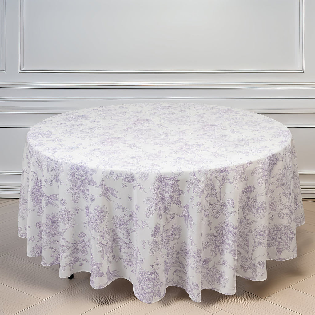 Polyester 108" Tablecloth Lilac Toile | TableclothsFactory