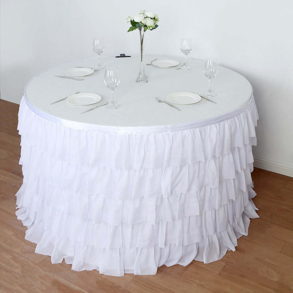 Chiffon Table Skirt 14ft White | TableclothsFactory