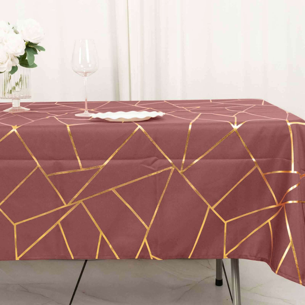 Geometric Polyester Tablecloth 60"x102" Cinnamon Rose | TableclothsFactory