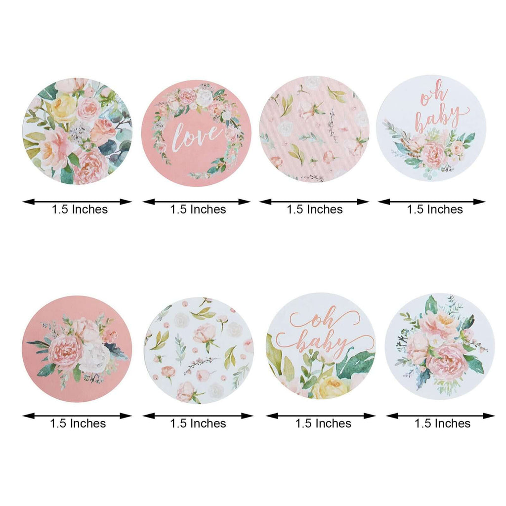 500Pcs Floral Baby Shower Stickers Roll | TableclothsFactory