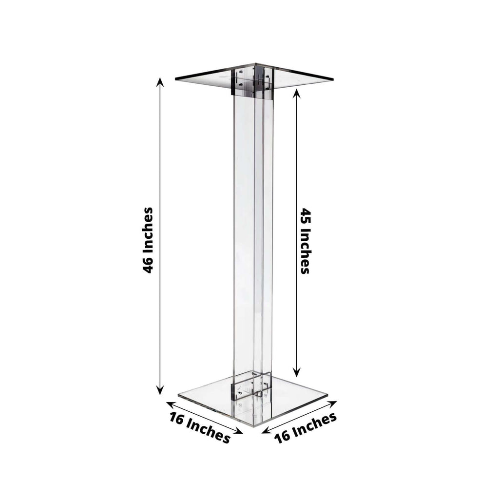 Acrylic Pedestal Stand Square Bases Clear 46" | TableclothsFactory