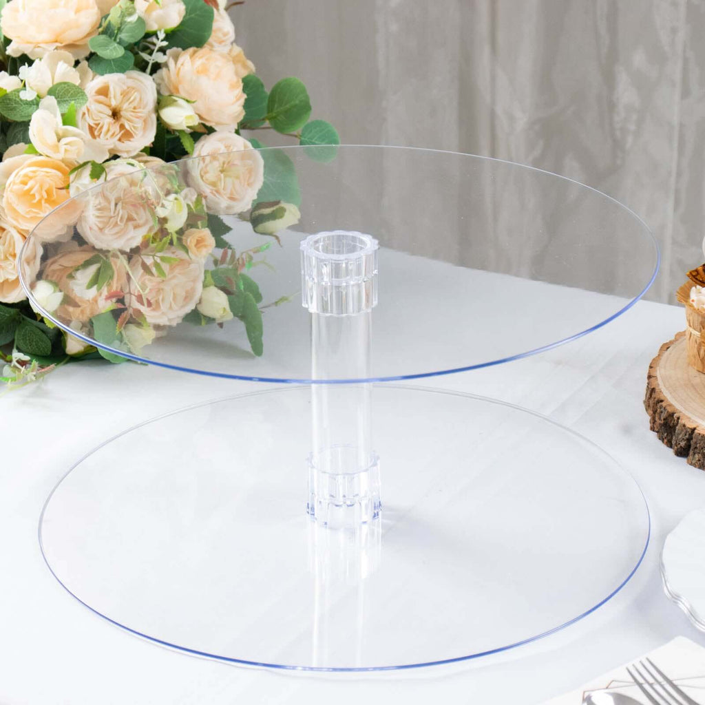 2-Tier Acrylic Round Cake Stand Set 16" Clear | TableclothsFactory