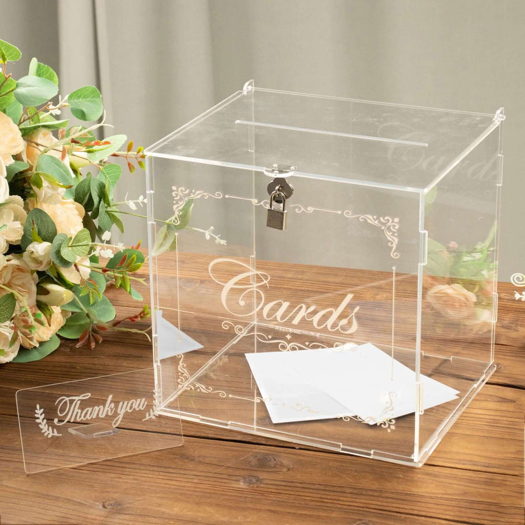 Clear Acrylic Wedding Card Box with Lock | TableclothsFactory