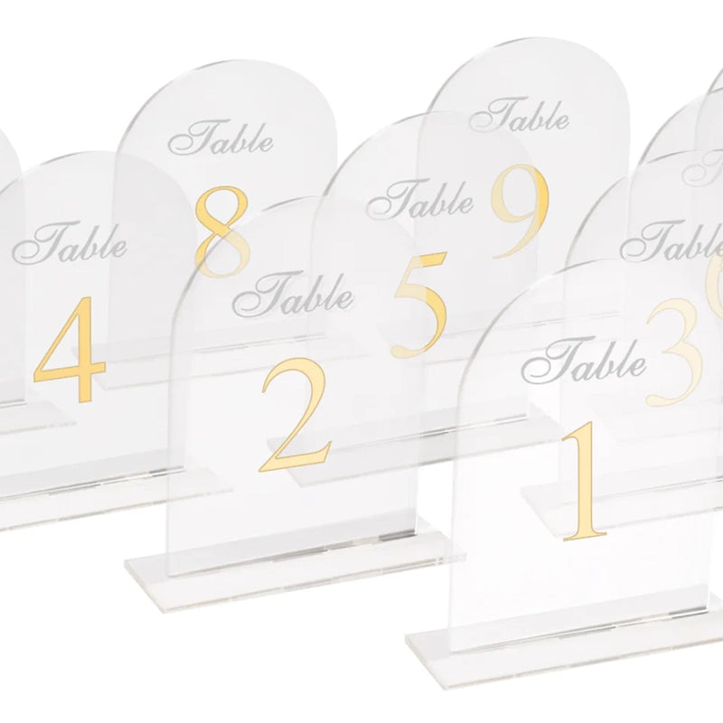 Clear Acrylic Arch Table Numbers | TableclothsFactory