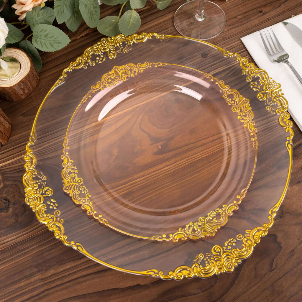 Embossed Rim Plastic 10" Dinner Plates Transparent Blush/Gold ...