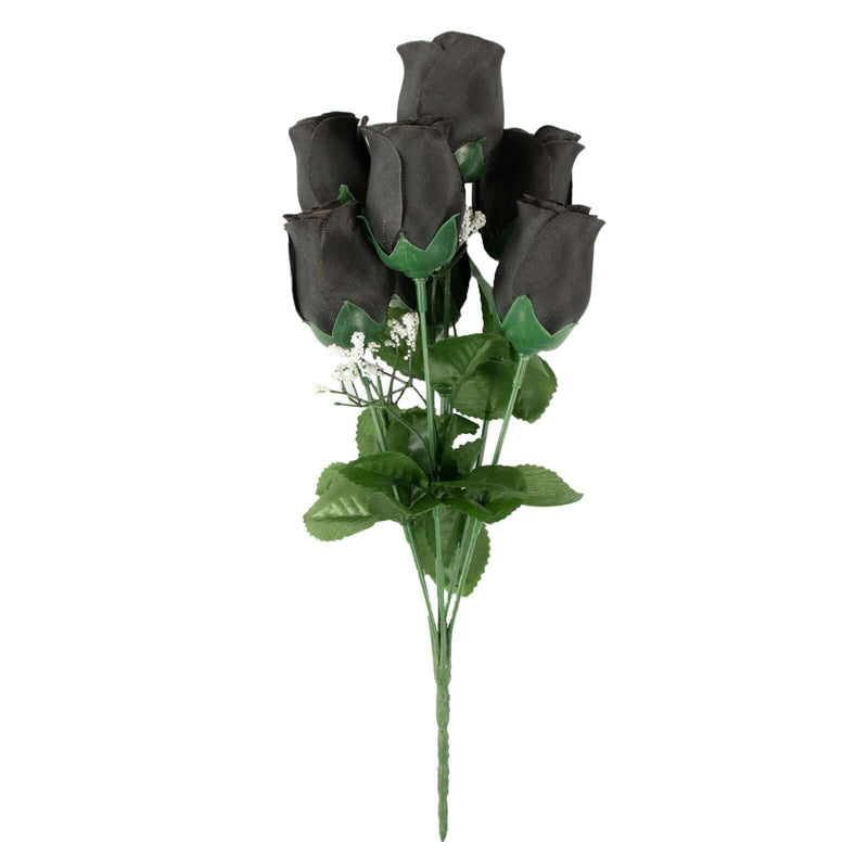 Black Silk Rose Bud Bouquets - 12 Premium Bushes | TableclothsFactory