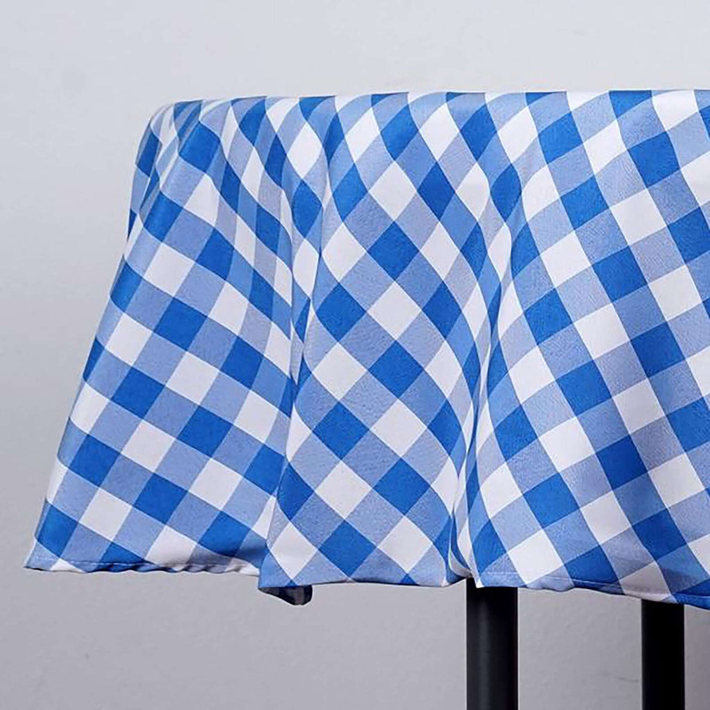 Checkered Round Tablecloth 90" White/Blue | TableclothsFactory