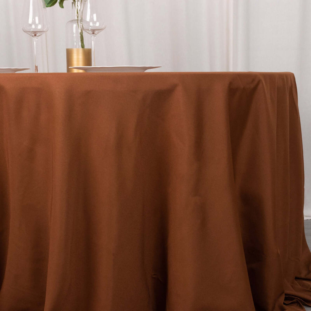 Polyester Tablecloth 132" Cinnamon Brown | TableclothsFactory