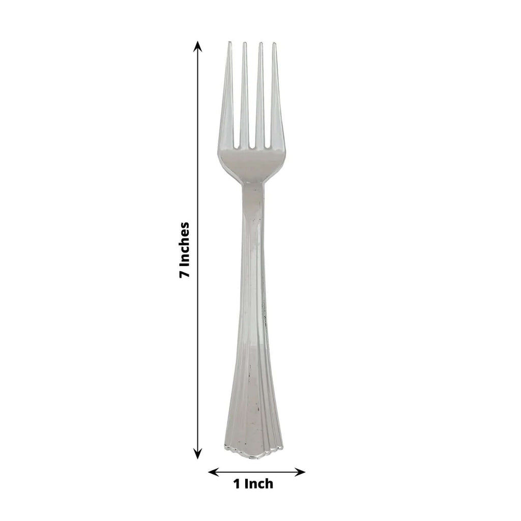 Chambury Plastic Forks with Fluted Handles Silver 7" | TableclothsFactory