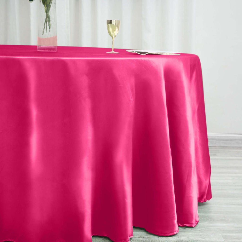 Satin Round Tablecloth 120" Fuchsia | TableclothsFactory