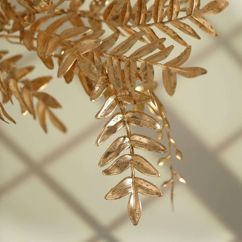 Artificial Metallic Gold Fern Leaf Branches | TableclothsFactory