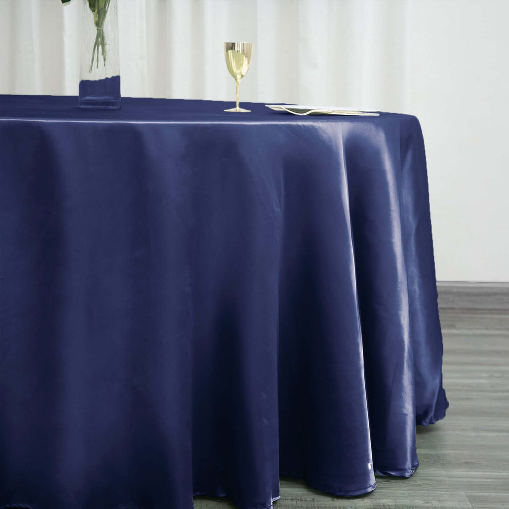 Satin Round Tablecloth 120" Navy Blue | TableclothsFactory