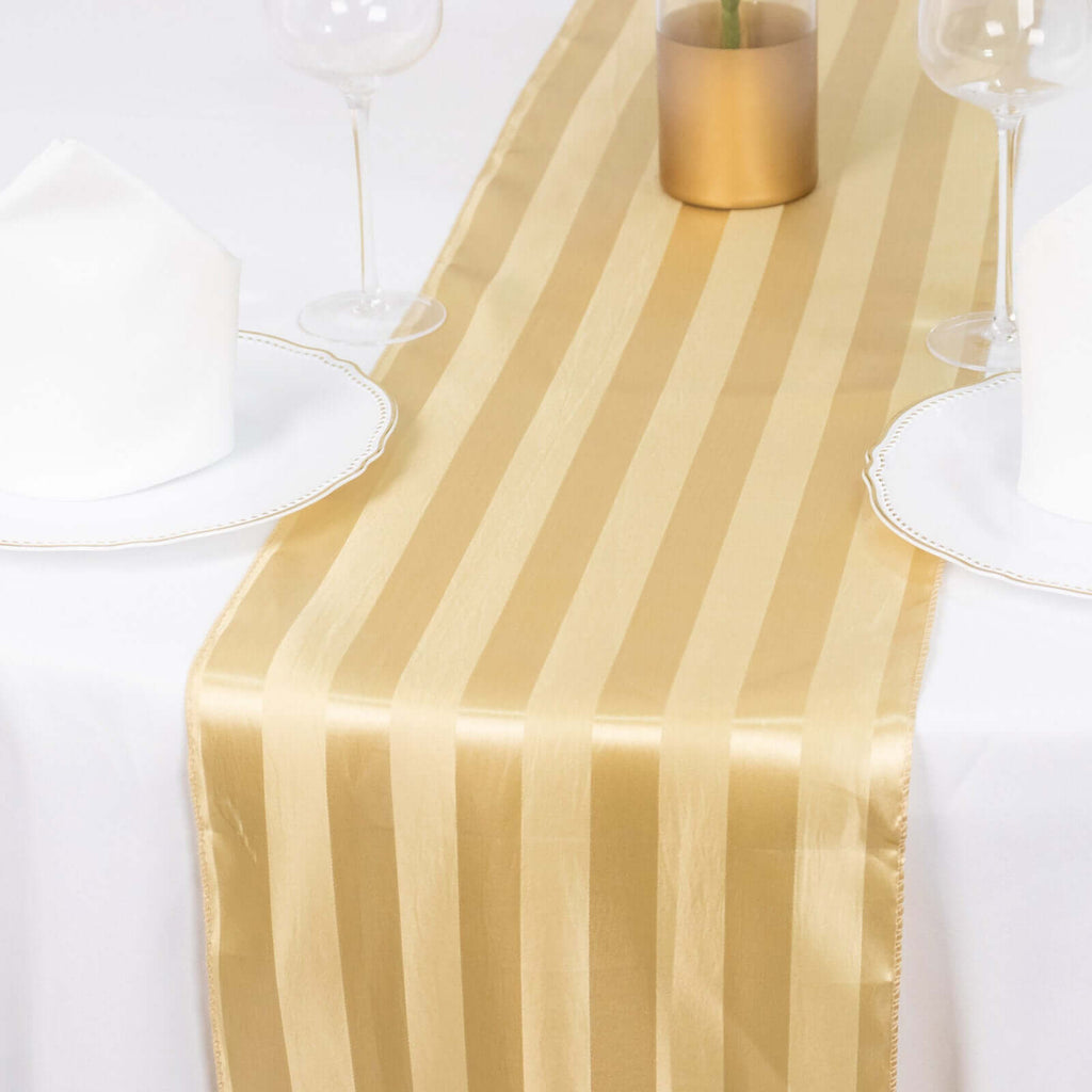 Satin Stripe Table Runner 12"x108" Champagne | TableclothsFactory