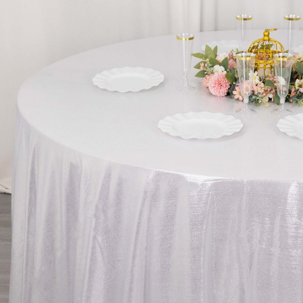 Sequin Dots Round Tablecloth 120" Silver | TableclothsFactory