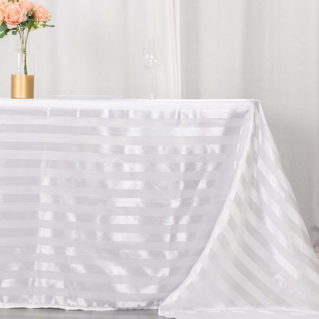 Satin Stripe Tablecloth 90"x132" White | TableclothsFactory