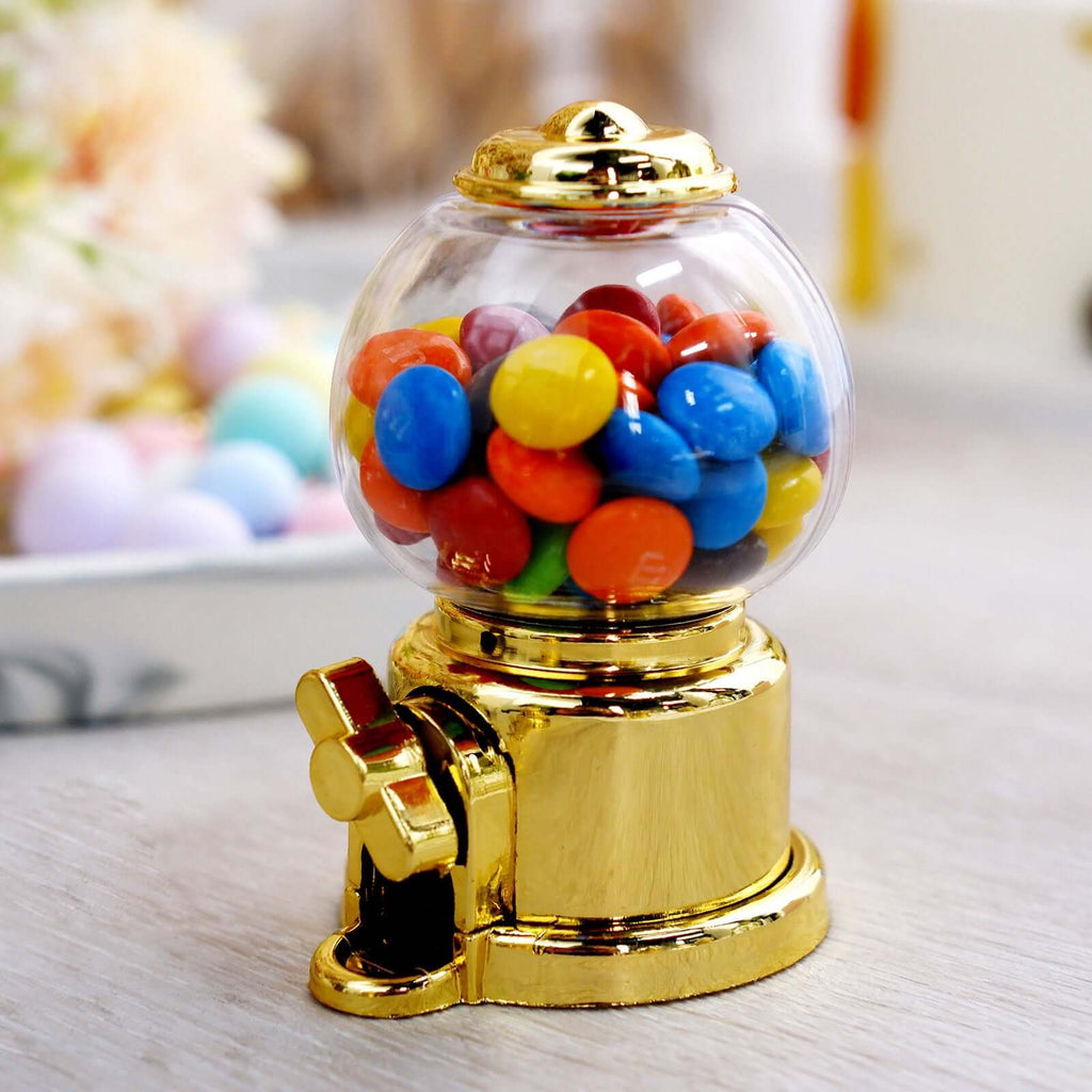 Clear Gold Mini Gumball Machines 6 Pack | TableclothsFactory