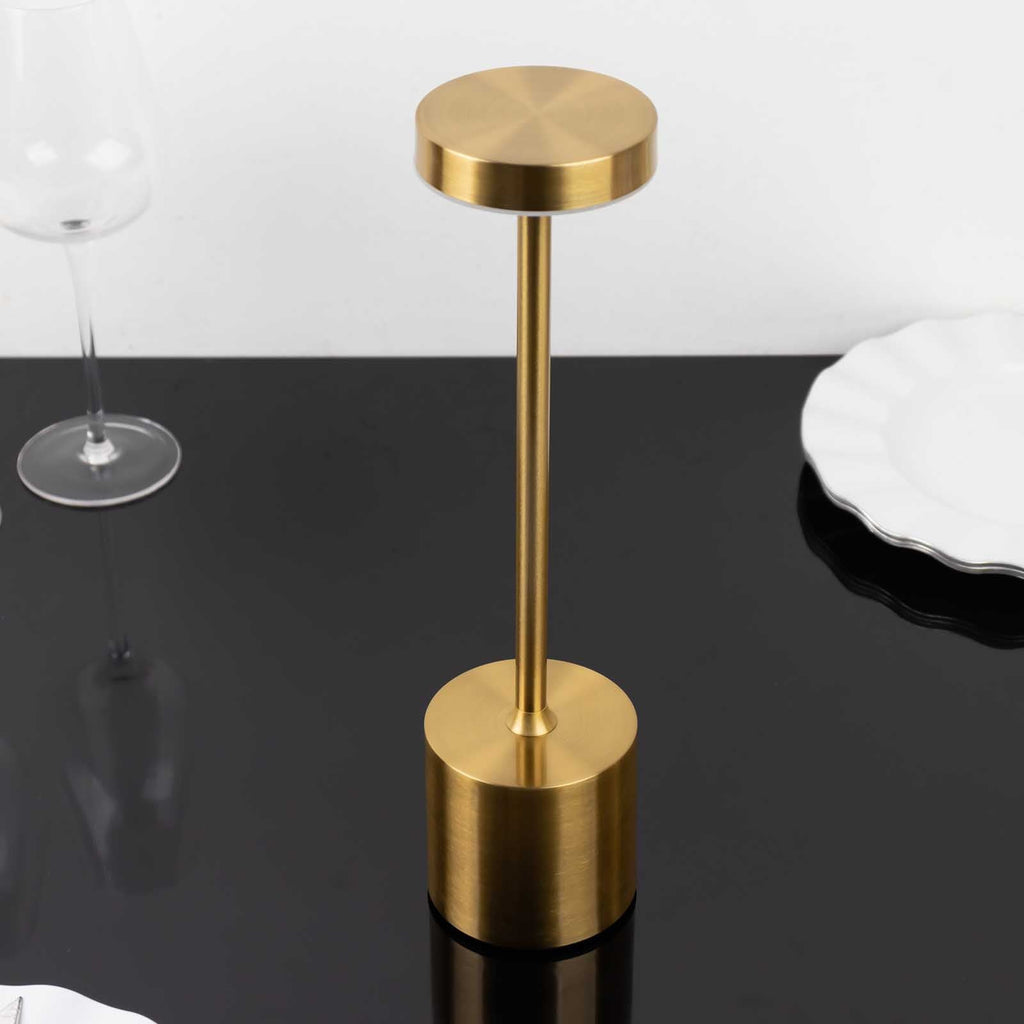 Metal Cordless Table Lamp Gold 13" | TableclothsFactory