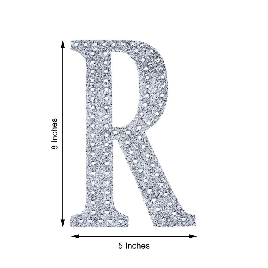 8" Rhinestone Sticker Letters "R" Silver | TableclothsFactory