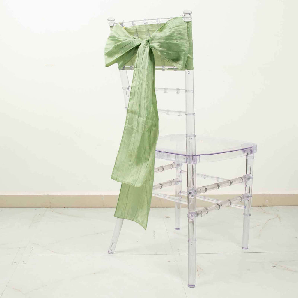 Accordion Taffeta Chair Sashes Sage Green 6"x106" | TableclothsFactory