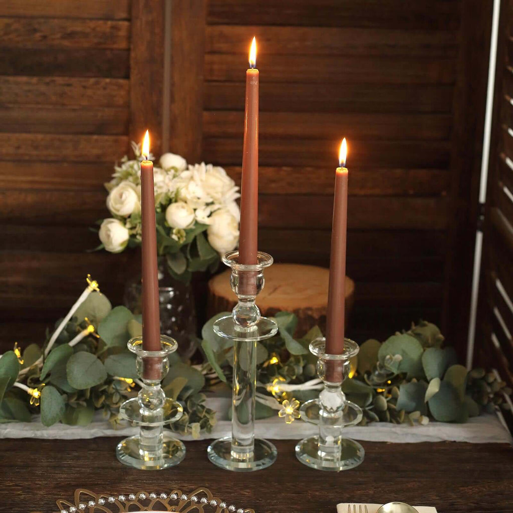 Mocha Brown Taper Candles 12 Pack | TableclothsFactory