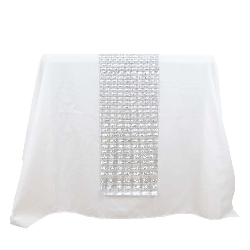 Rhinestone Table Runner 10"x108" Silver | TableclothsFactory
