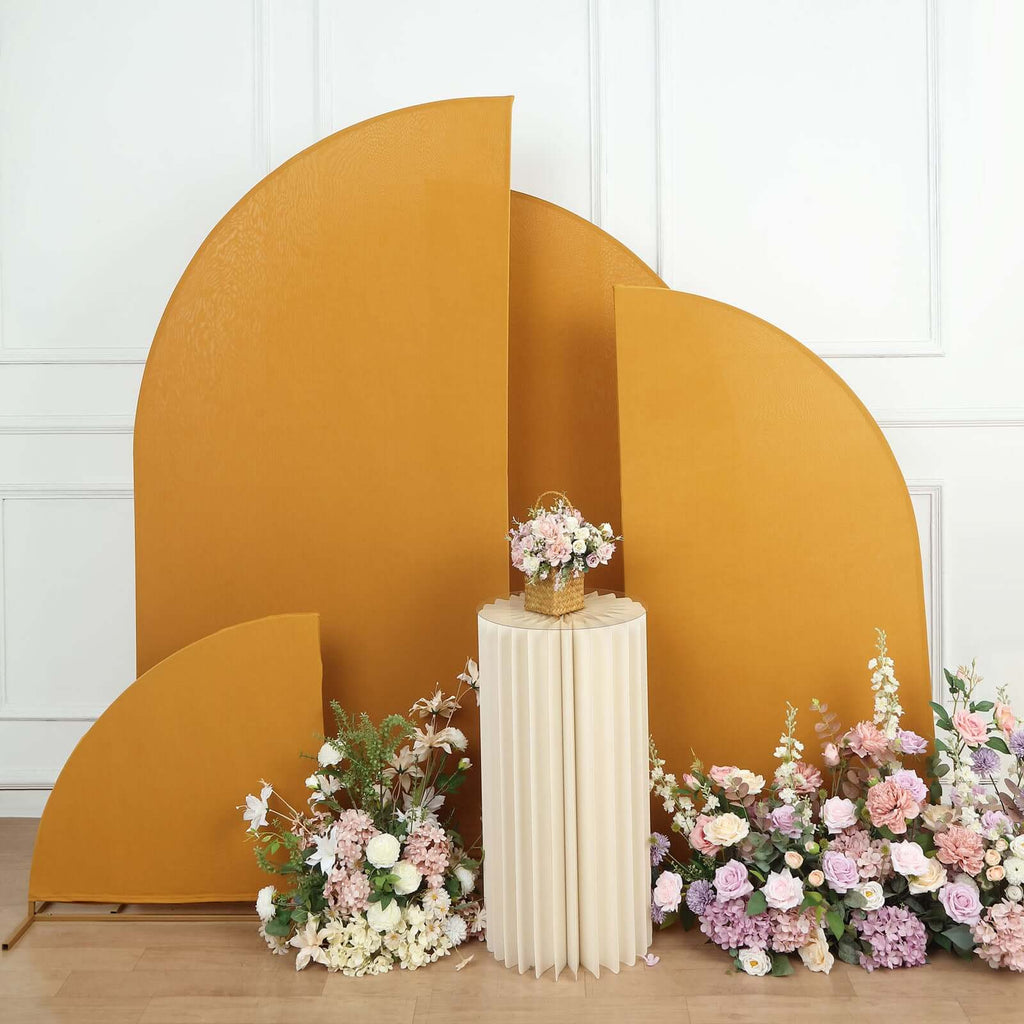 Matte Gold Spandex Half Moon Backdrop Covers | TableclothsFactory