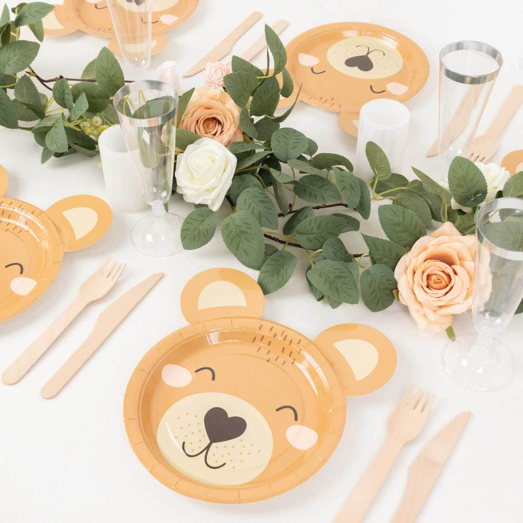 Paper Round Plates Brown Teddy Bear Print 7" | TableclothsFactory