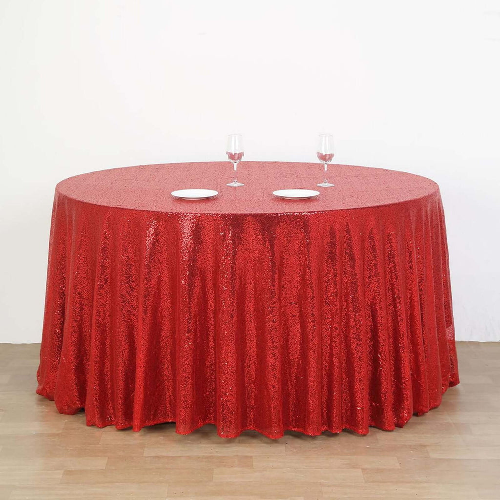 Sequin Round Tablecloth 136" Red by TableclothsFactory.com