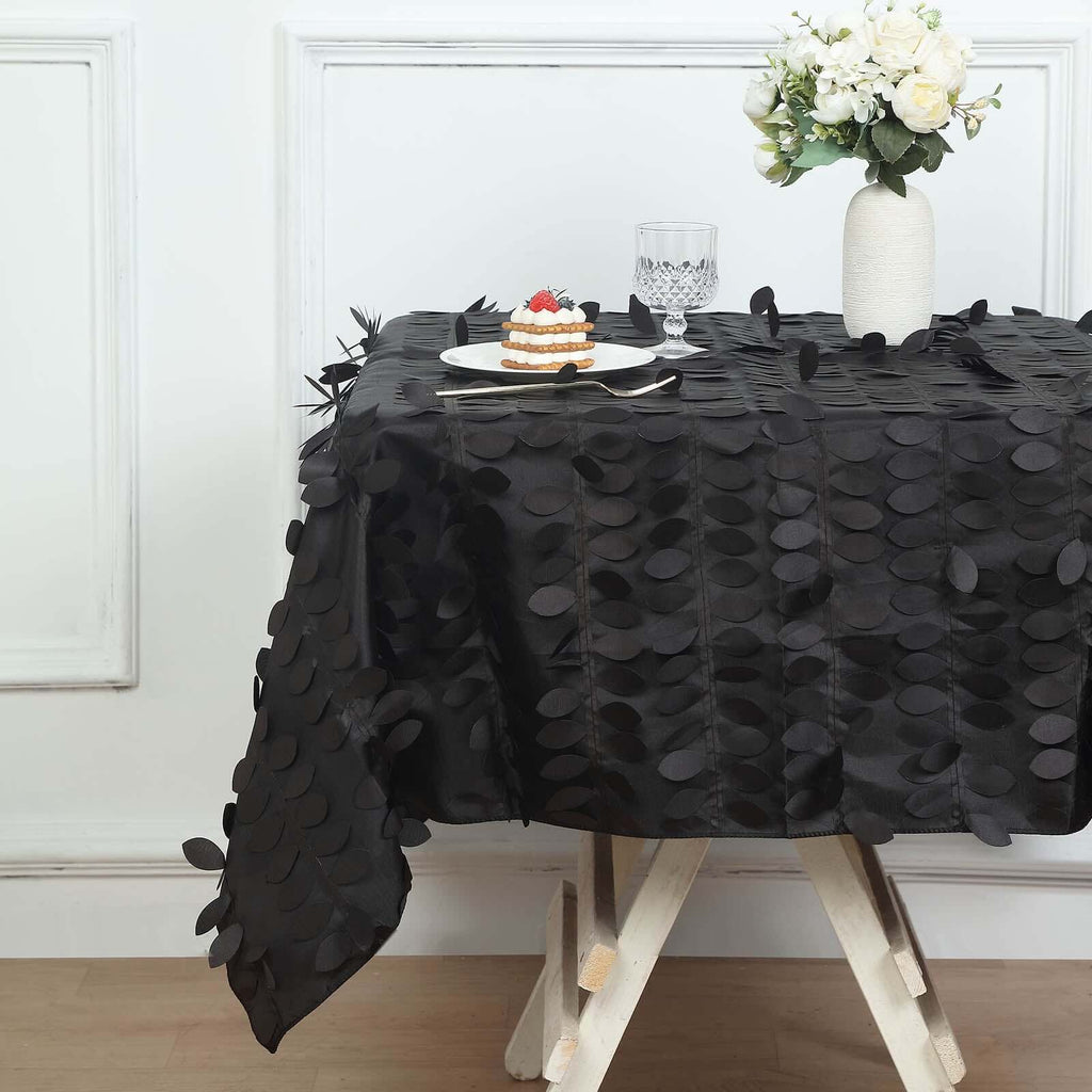 Leaf Taffeta Square Overlay 54"x54" Black | TableclothsFactory