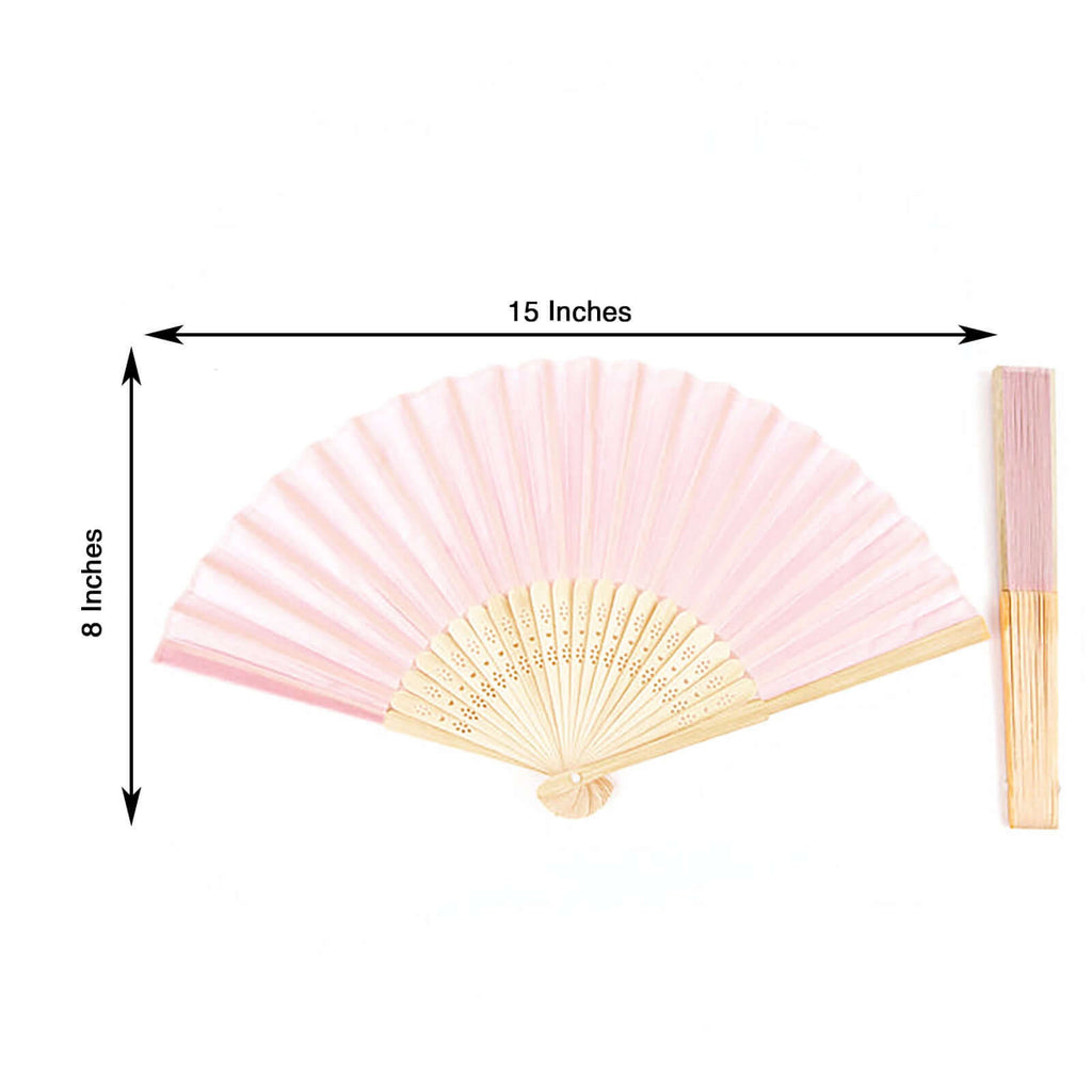 5 Pack Blush Silk Folding Fans | TableclothsFactory
