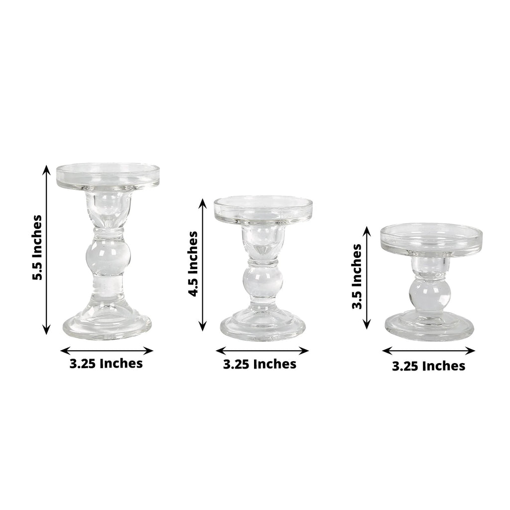Crystal Ball Stem Pillar Candle Holders Clear | TableclothsFactory