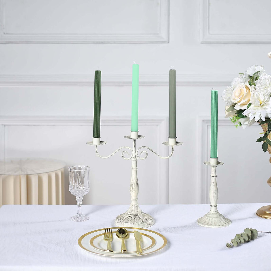 Assorted Green Ribbed Taper Candles | TableclothsFactory