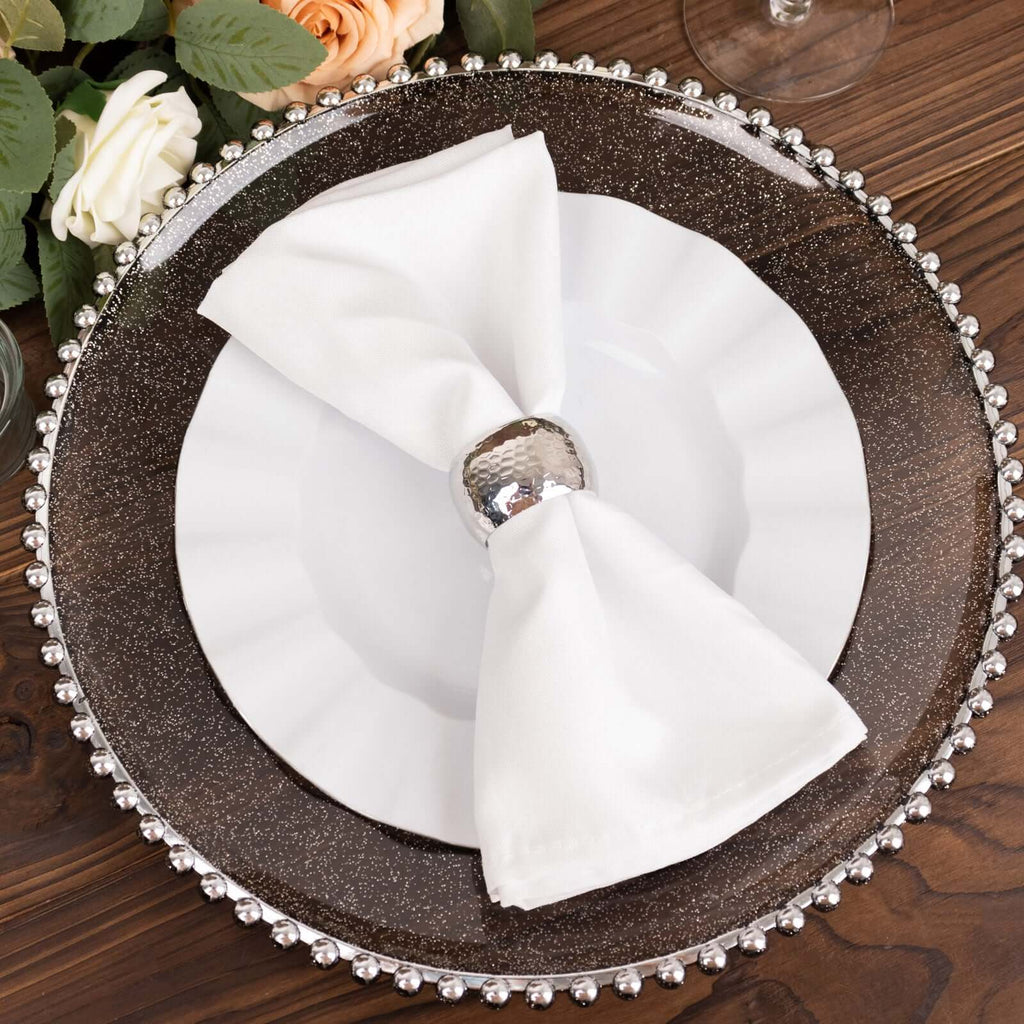 Beaded Rim Acrylic Charger Plates Black/Silver 13" | TableclothsFactory