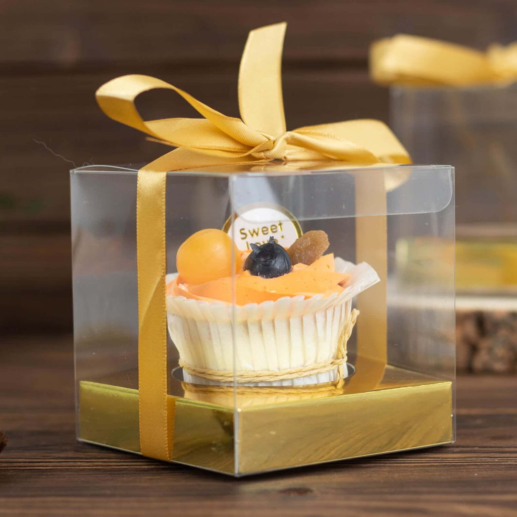 Clear Metallic Gold Cupcake Boxes 12 Pack | TableclothsFactory